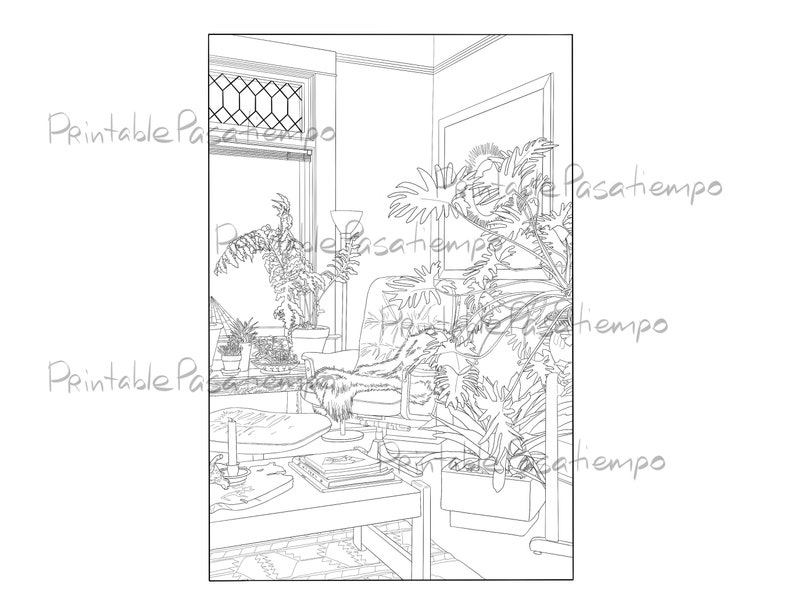 4 Interior Design Detailed Printable Coloring Pages, Lifelike, PDF, PNG ...