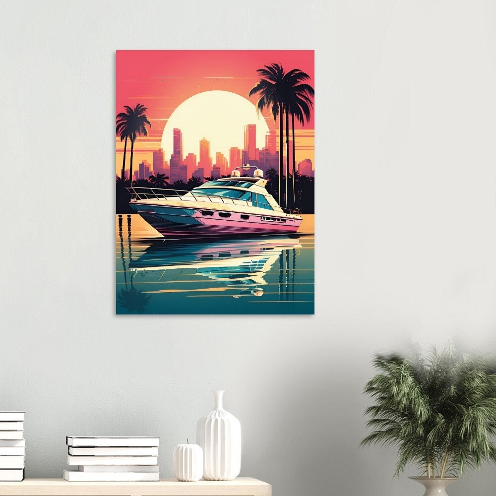 Miami Vice Mafia Poster Wall Art Retro Yacht Decor Lofi Boat Wall ...