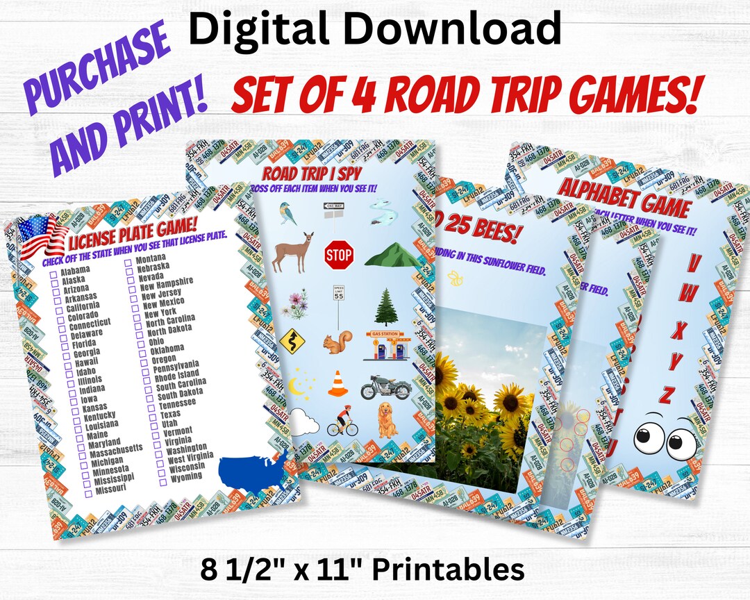 Road Trip Printable Games 4 Fun Games Individual and Group Activities I ...