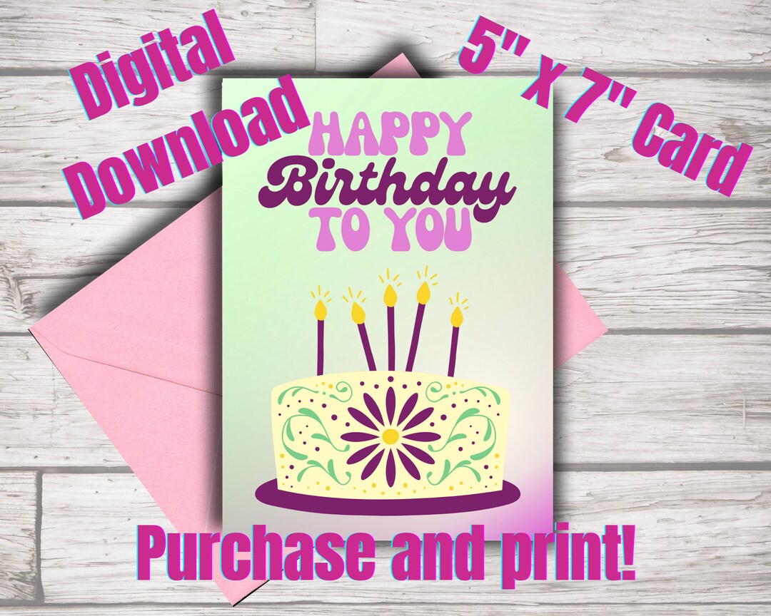 Birthday Card, Birthday Card for Her, Purple, Green, Purple Flower ...