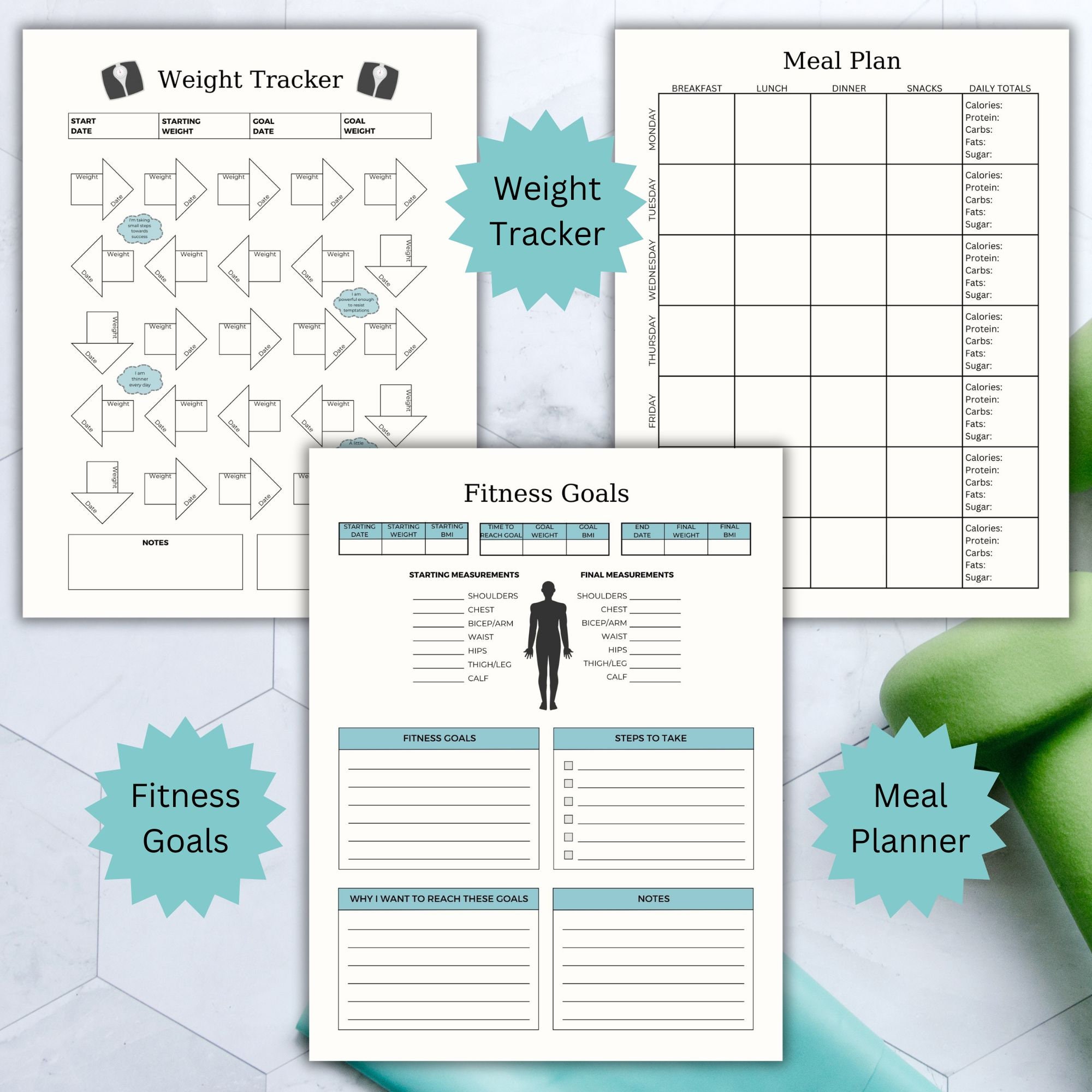 Fitness Planner Printable, Weight Loss Tracker, Goals, Meal Plan - Etsy