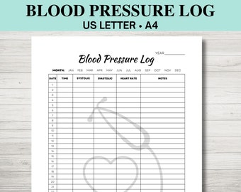 Blood Pressure Tracker, EDITABLE Blood Pressure Log, Monthly Blood ...