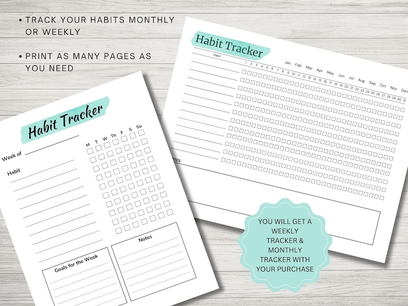 Monthly Habit Tracker, Daily Habit Tracker, Printable - Etsy