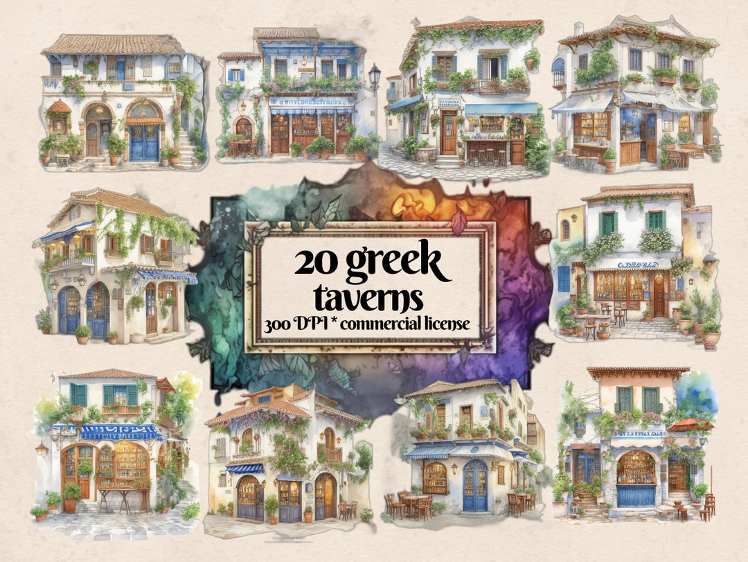 Greek Tavern Watercolor Clipart Bundle Greek Bar Clipart - Etsy Australia
