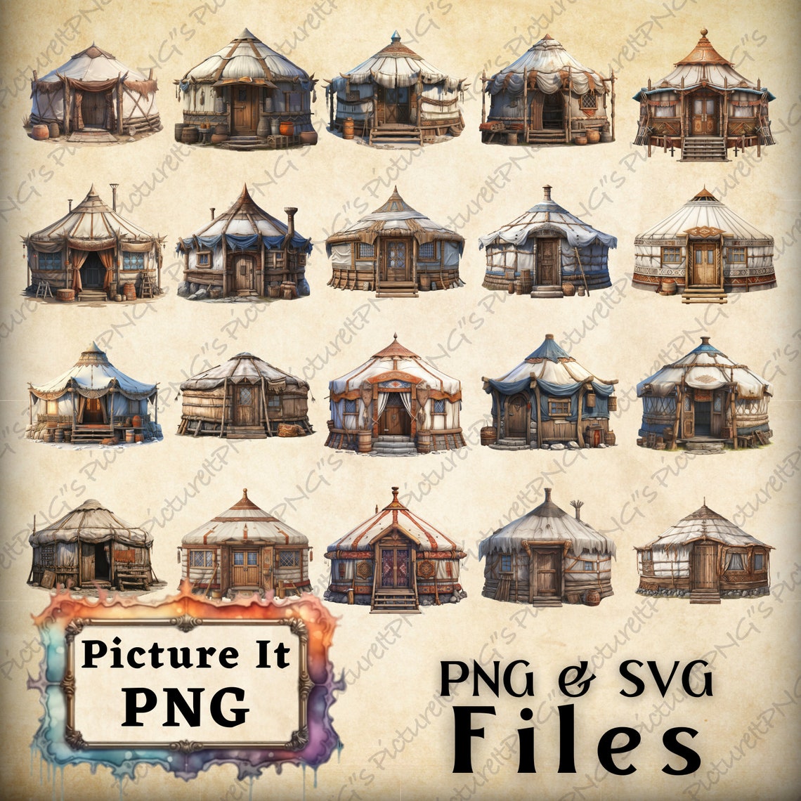 Nomadic Yurt Clipart Bundle: PNG & SVG Traditional Yurt Clipart ...