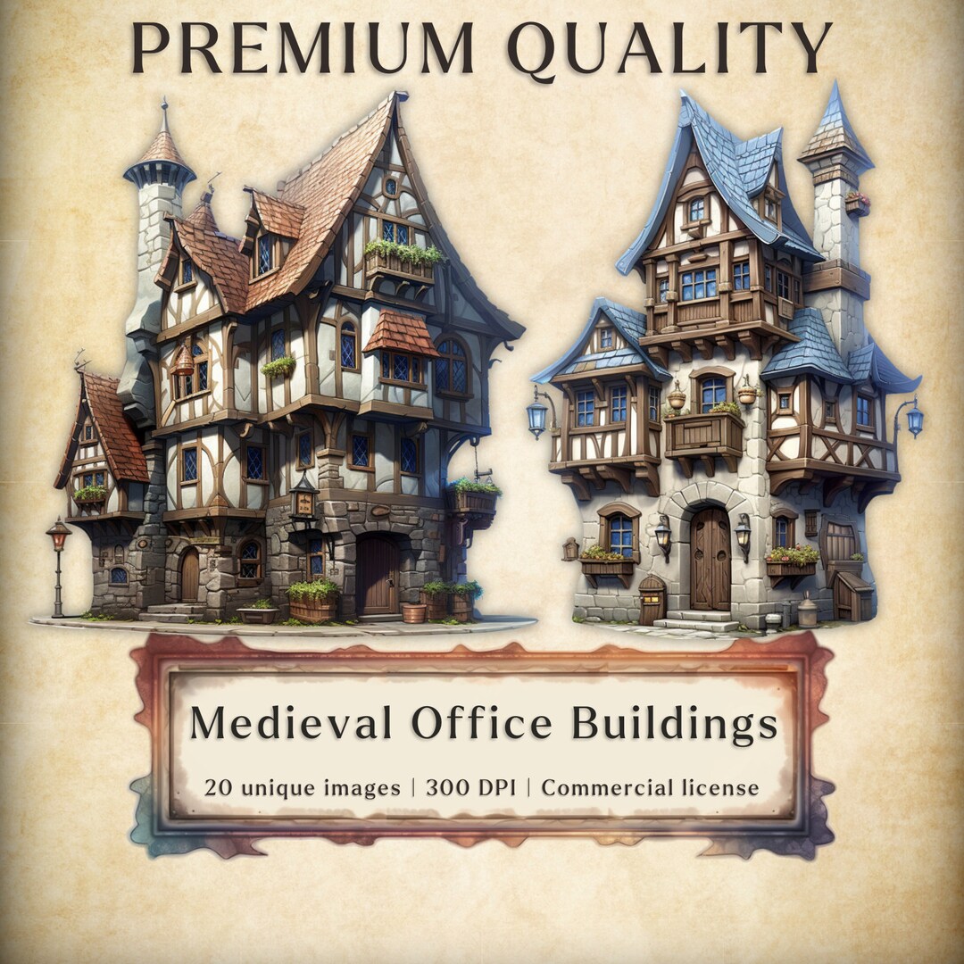 Medieval Office Building Clipart Bundle: PNG & SVG Historical Office ...