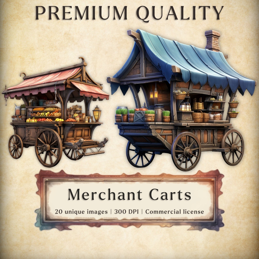 Medieval Merchant Cart Clipart Bundle: PNG & SVG Vintage Market Cart ...