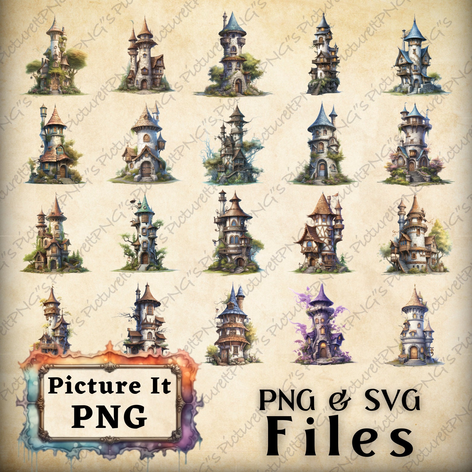 Enchanted Wizard Tower Clipart Bundle: PNG & SVG Magical Wizard Towers ...