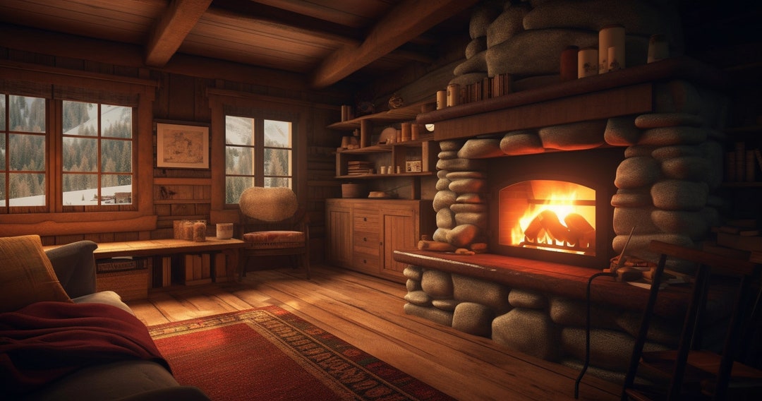 Mountain Cabin Bliss: Cozy Retreat With Roaring Fire Zoom/teams Background - Etsy