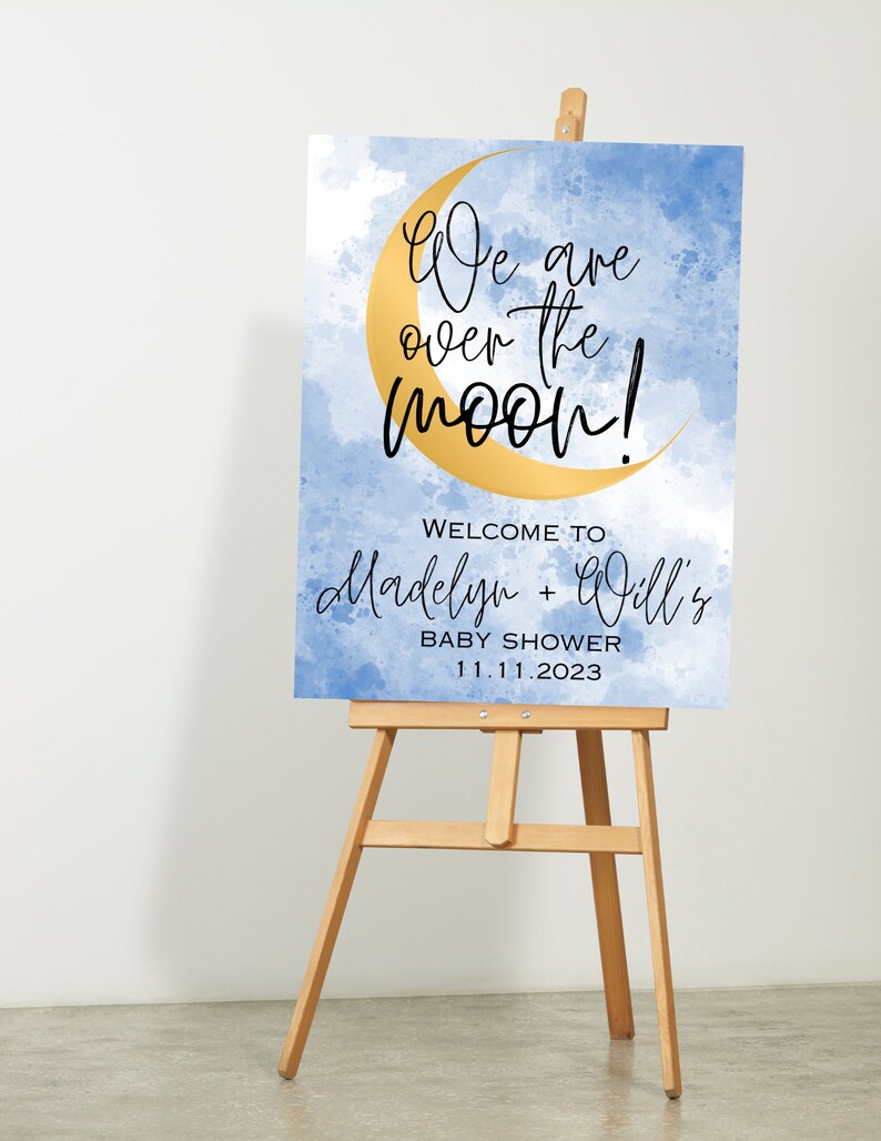 Editable Over the Moon Baby Shower Welcome Sign - Etsy