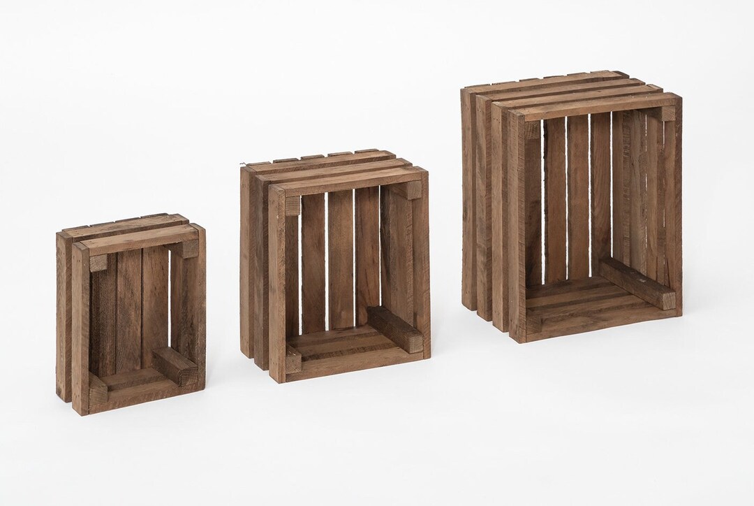 Amish Handmade Wooden (hickory) Crates, Set of 3, Nesting, Stackable - Etsy