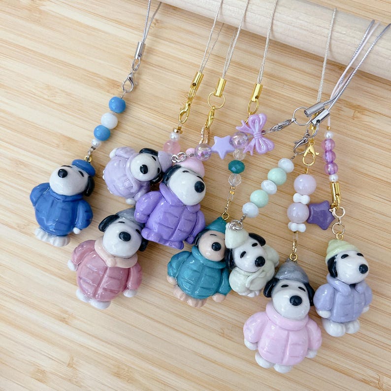 Snoopy Puffer Jacket Charm | Handmade Polymer Clay Keychain - Etsy