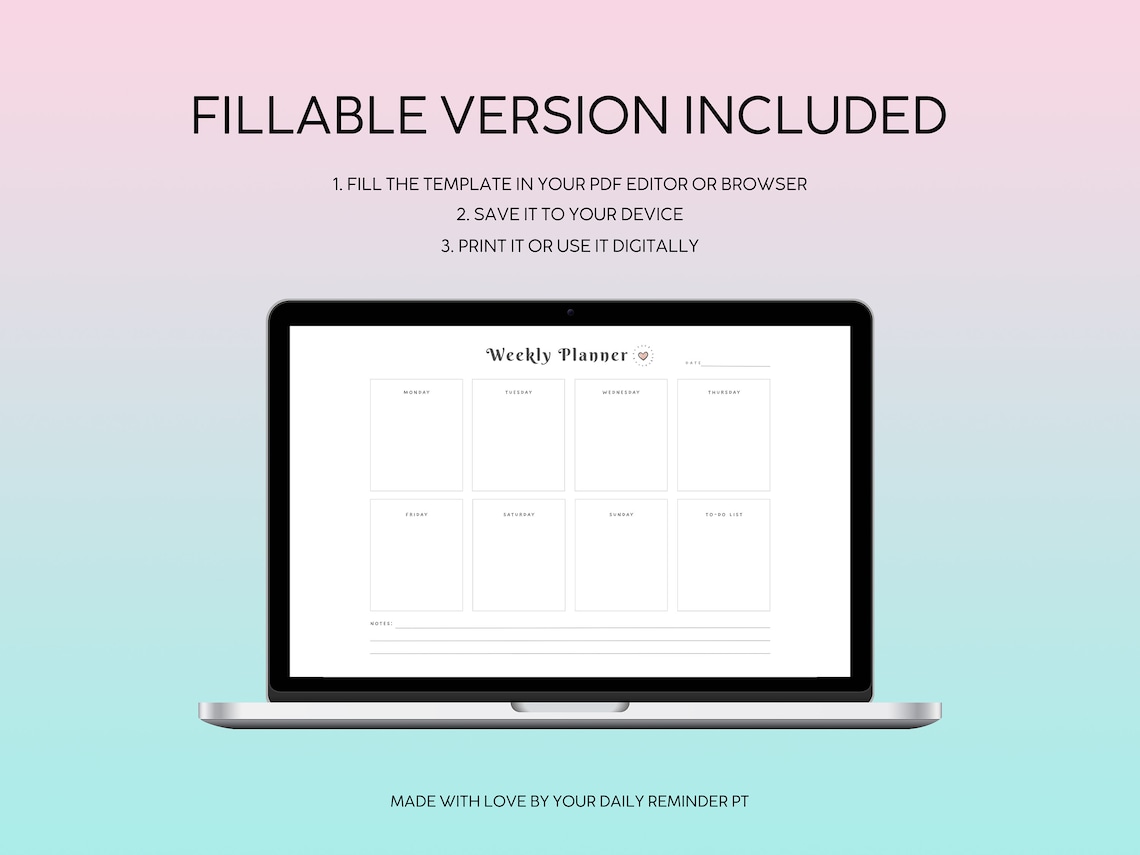 Single Page Weekly Planner Printable Landscape Office Planner Desk ...