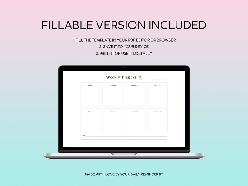 Single Page Weekly Planner Printable Landscape Office Planner Desk ...