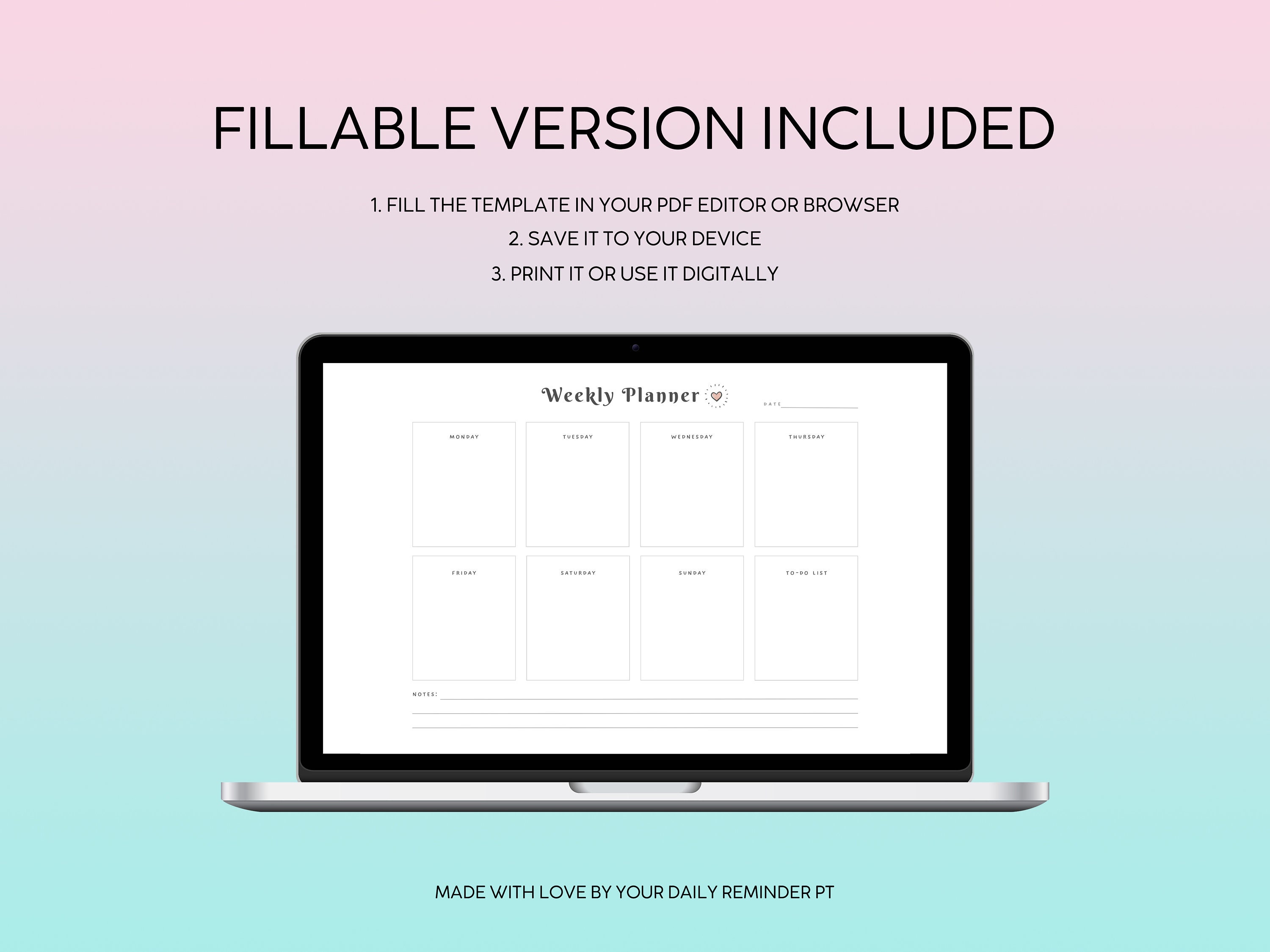 Single Page Weekly Planner Printable Landscape Office Planner Desk ...