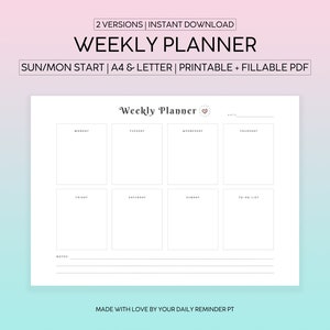 Single Page Weekly Planner Printable Landscape Office Planner Desk ...