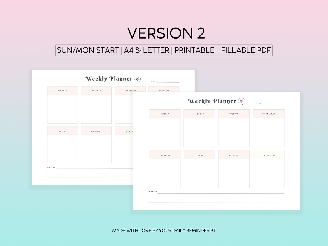 Single Page Weekly Planner Printable Landscape Office Planner Desk ...