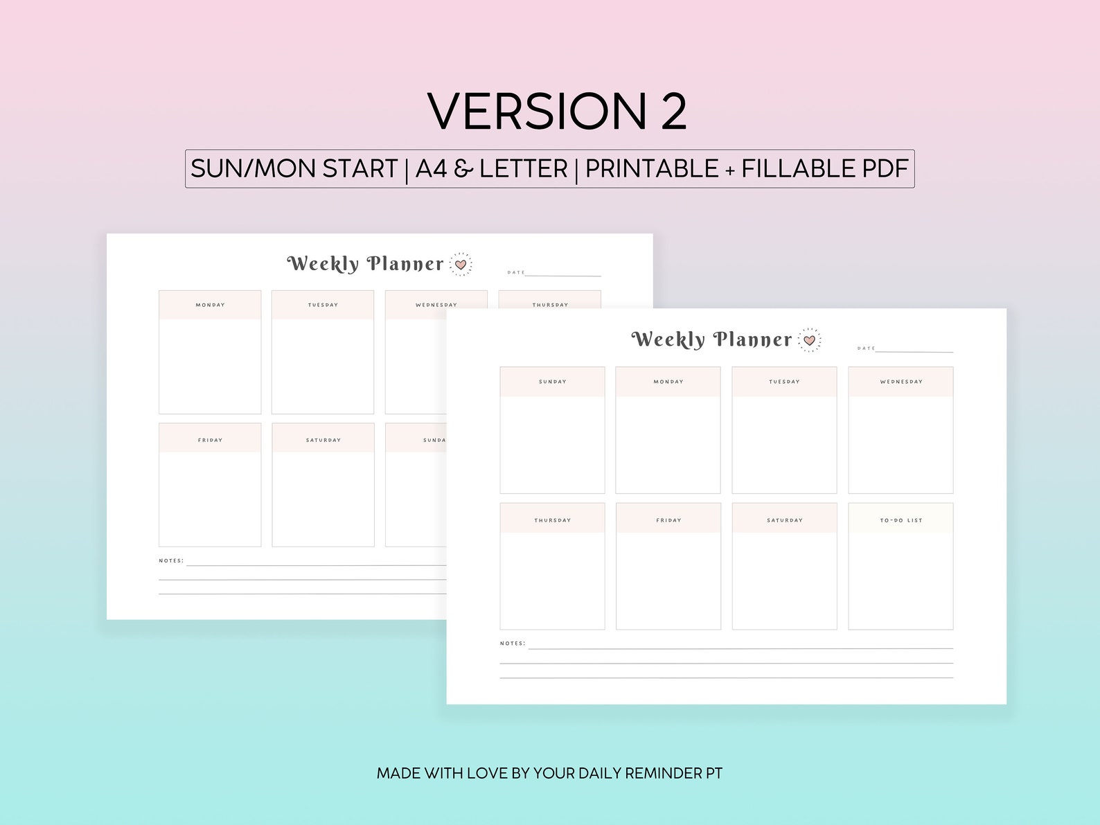 Single Page Weekly Planner Printable Landscape Office Planner Desk ...