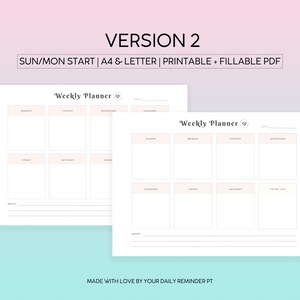 Single Page Weekly Planner Printable Landscape Office Planner Desk ...