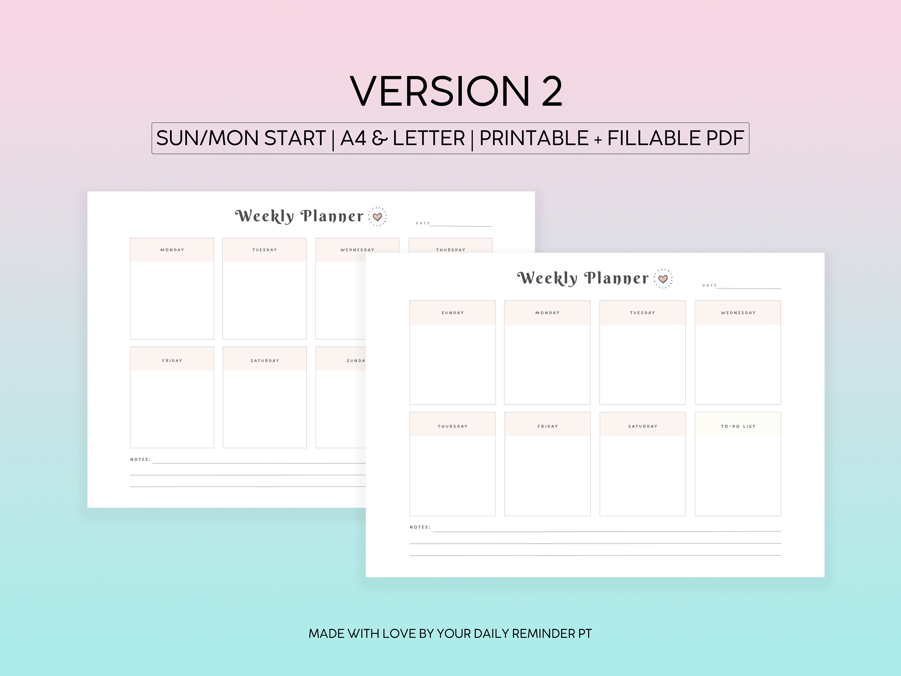 Single Page Weekly Planner Printable Landscape Office Planner Desk ...