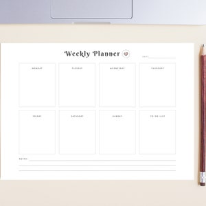 Single Page Weekly Planner Printable Landscape Office Planner Desk ...