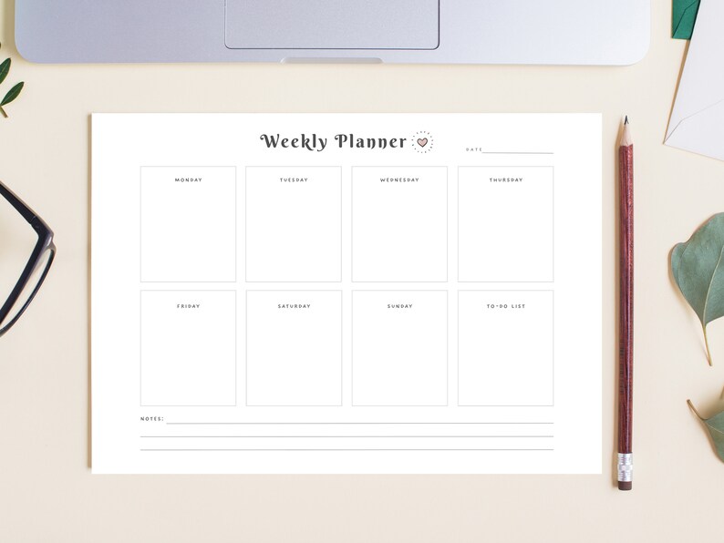 Single Page Weekly Planner Printable Landscape Office Planner Desk ...