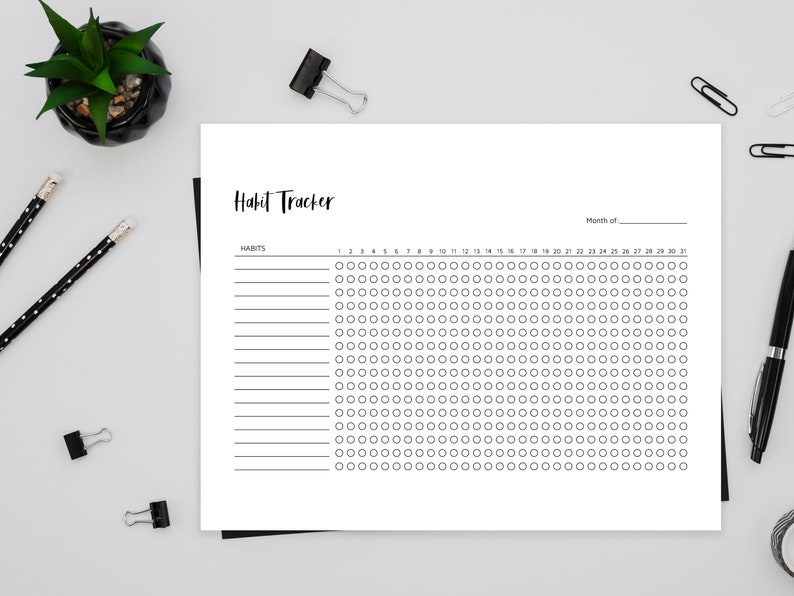 Minimalist Monthly Habit Tracker Printable Landscape Template, Routine ...