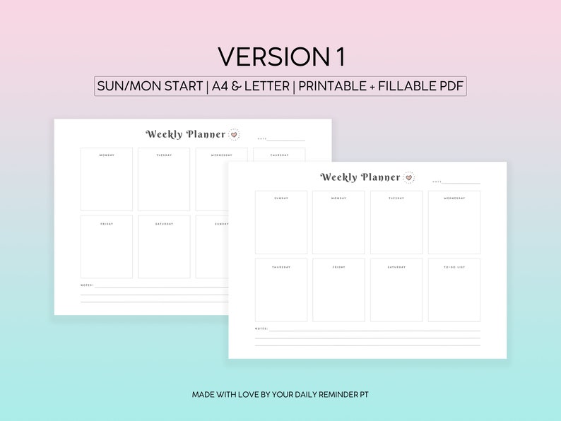 Single Page Weekly Planner Printable Landscape Office Planner Desk ...