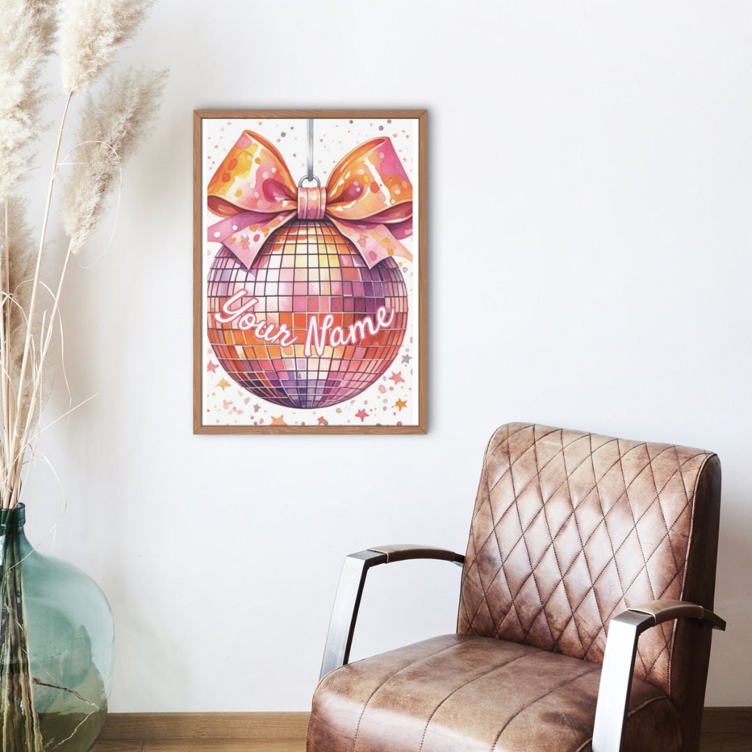 Trendy Disco Coquette Bow Print, Preppy Pink and Orange Disco Balls ...