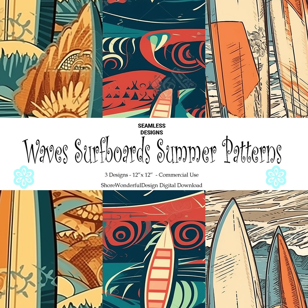 Summer Surf Retro Patterns Seamless Digital Paper - Etsy