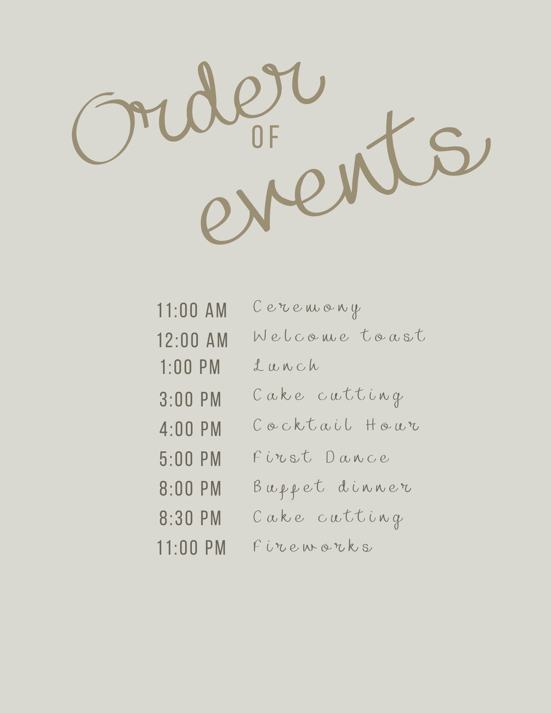 Simple Wedding Order of Events - Etsy