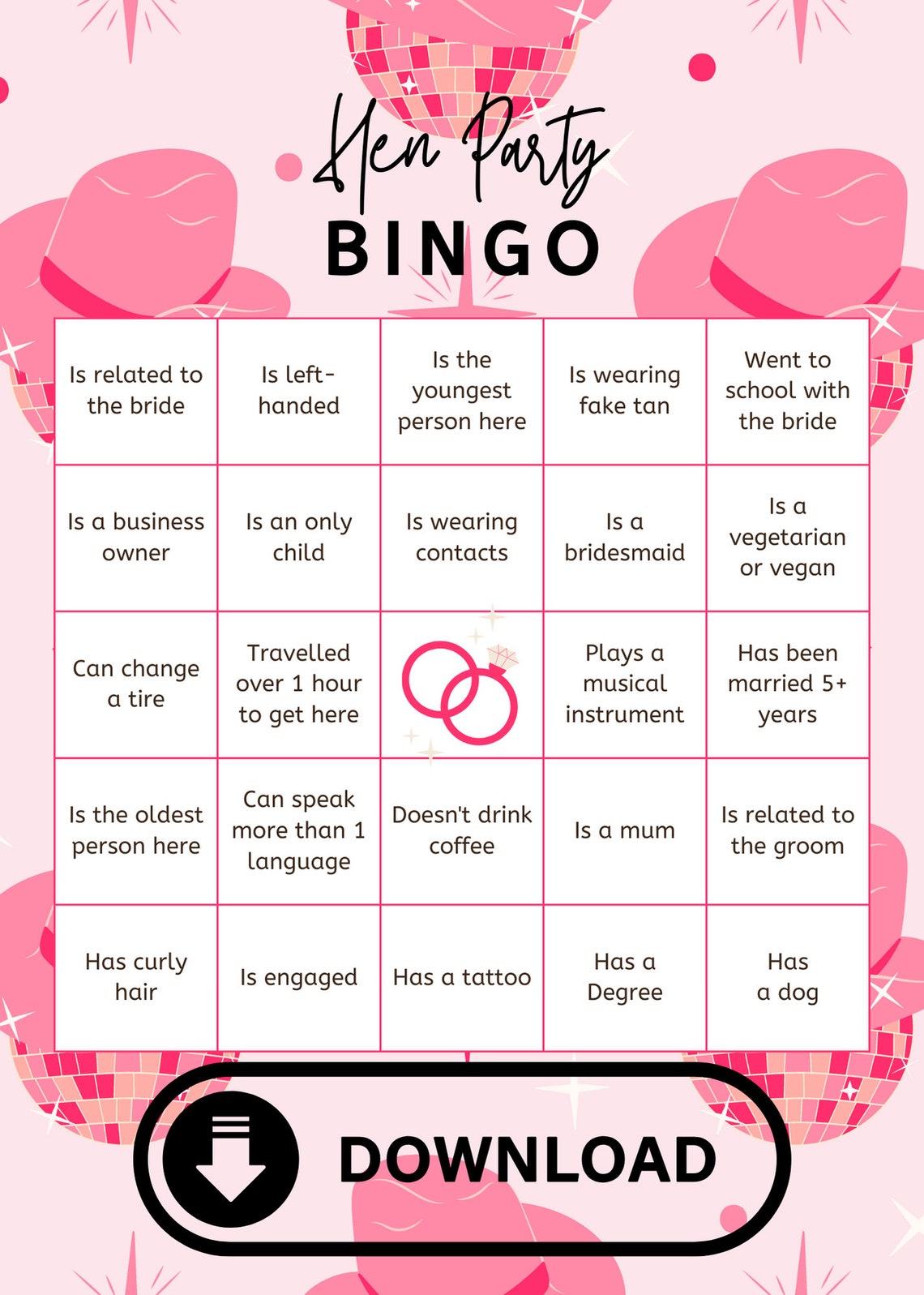 Hen Party Bingo. Bridal Shower Games. Instant Download. - Etsy