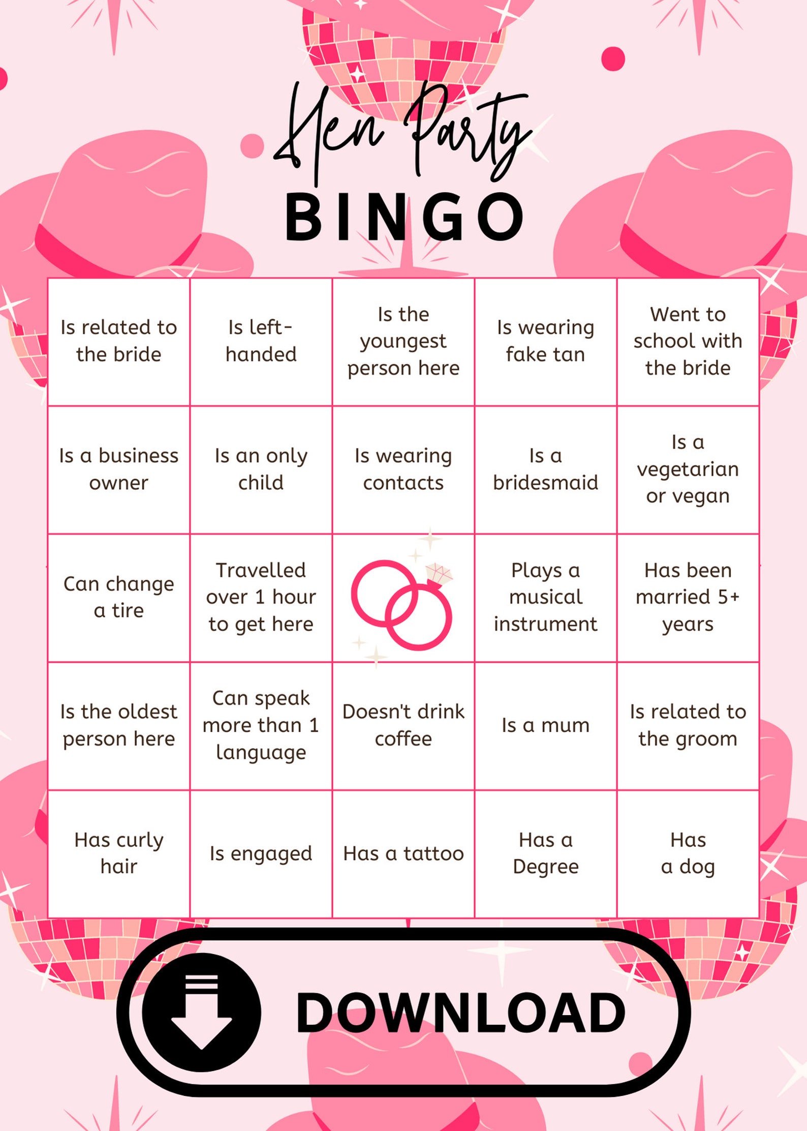 Hen Party Bingo. Bridal Shower Games. Instant Download. - Etsy