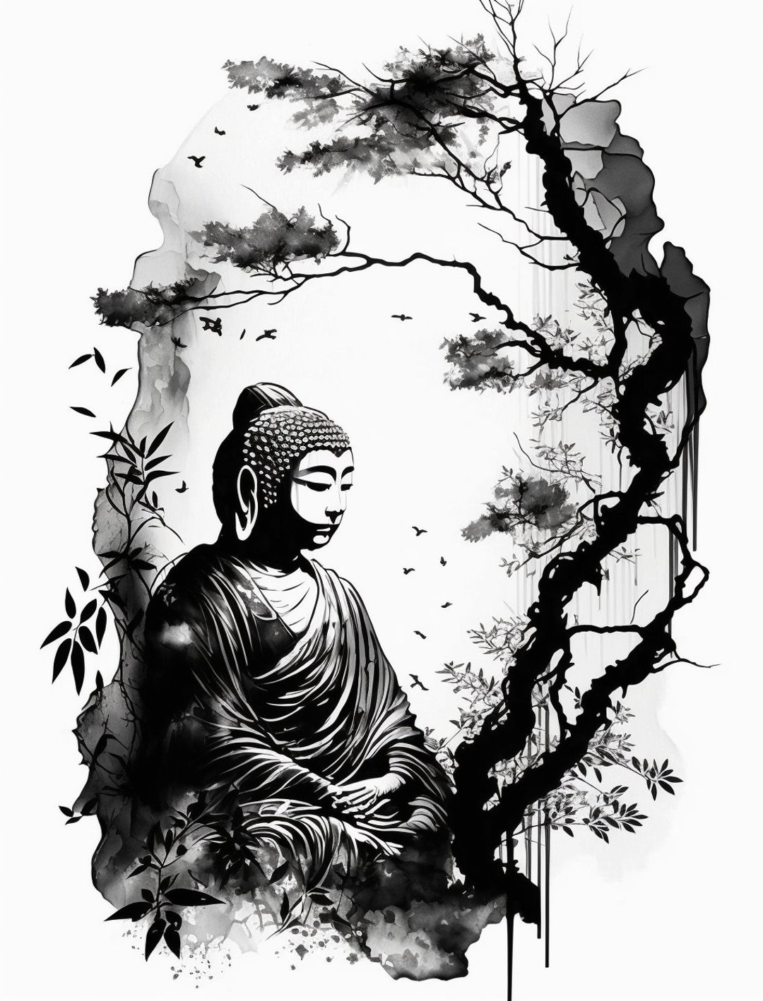 Japanese Style Buddha Drawing | Spiritual Art (digital Download) - Etsy