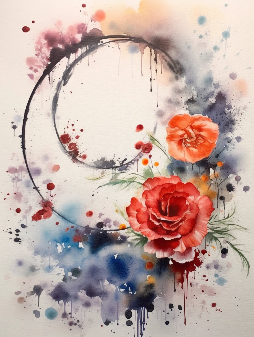 Enso Flower Watercolor Art | Mindful Wall Decor (PDF & PNG) - Etsy