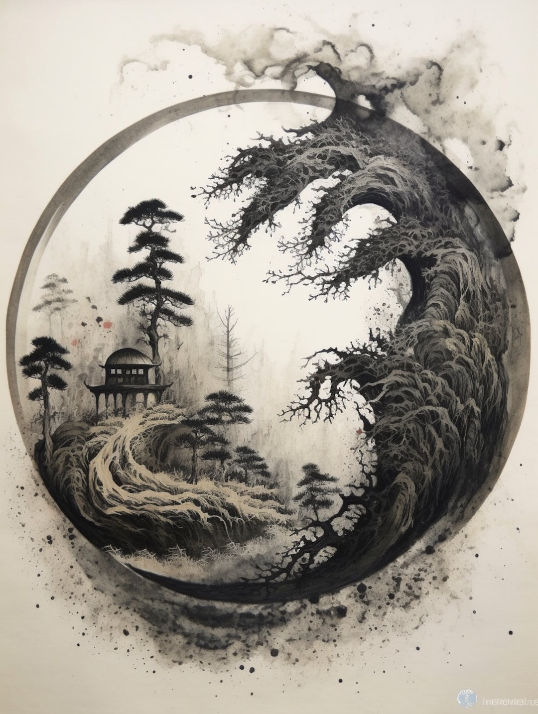 Enso Tree Collage | Buddhist Art | Enso Wall Art | Digital Art | Enso ...