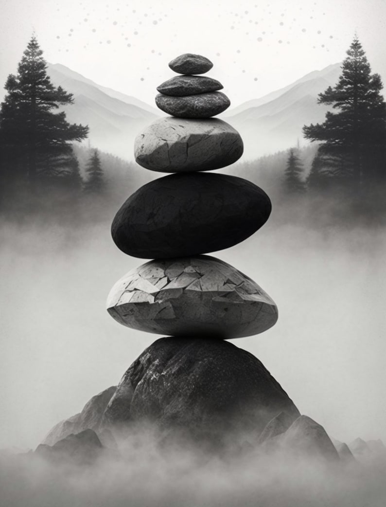 Stacked Stones | Buddhist Art | Stacked Stones Wall Art | Digital Art ...
