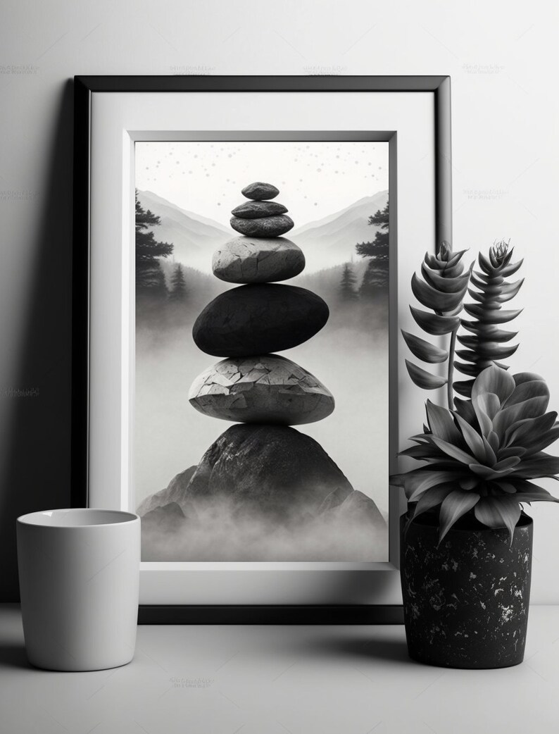 Stacked Stones | Buddhist Art | Stacked Stones Wall Art | Digital Art ...