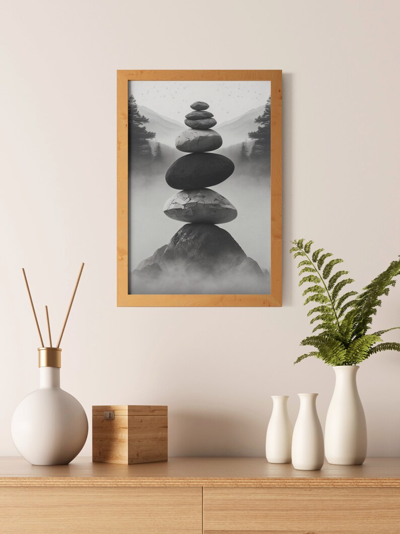 Stacked Stones | Buddhist Art | Stacked Stones Wall Art | Digital Art ...