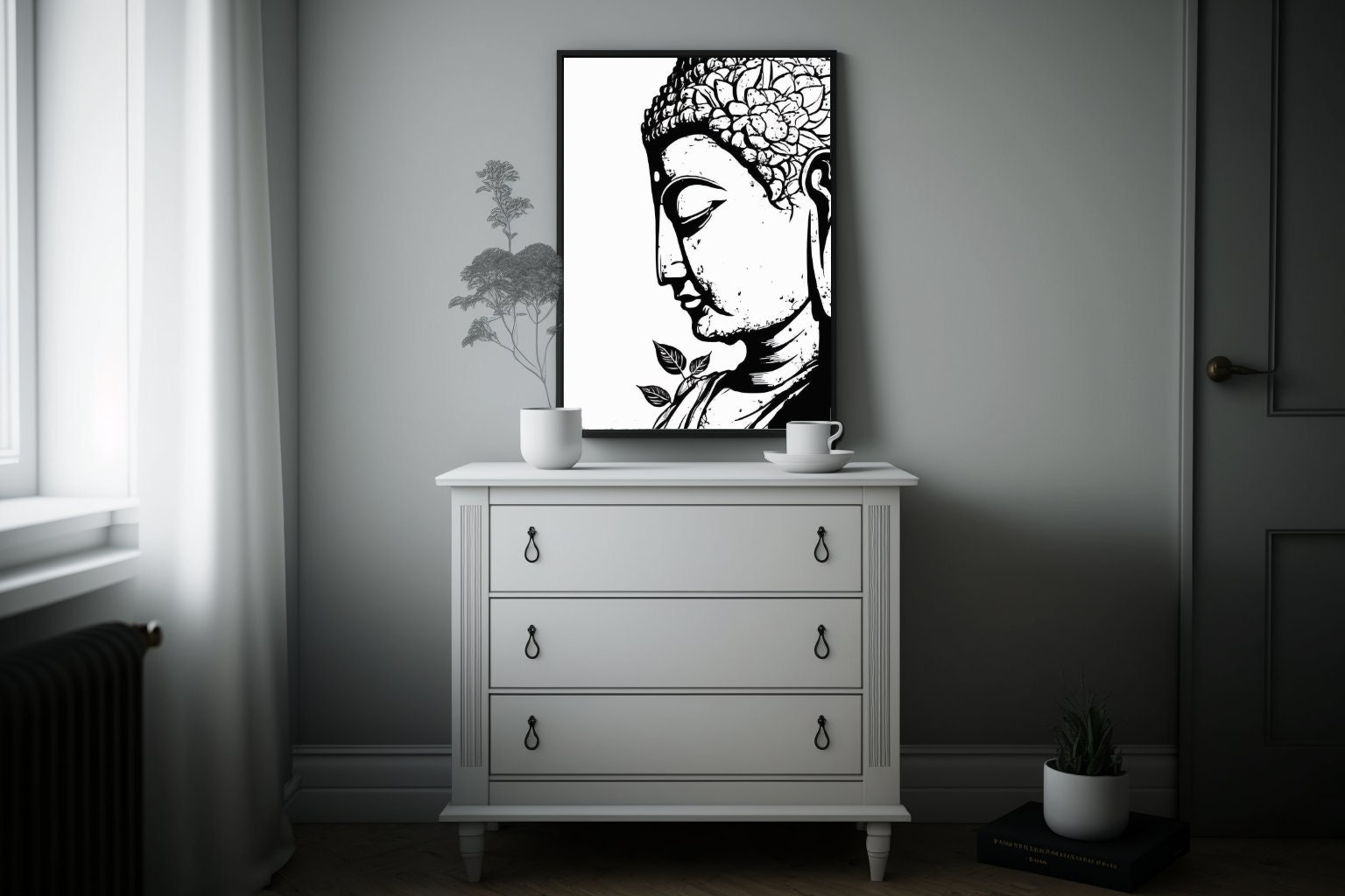 Buddha Face Line Art Print | Minimalist Buddhist Wall Decor (PDF & JPG ...
