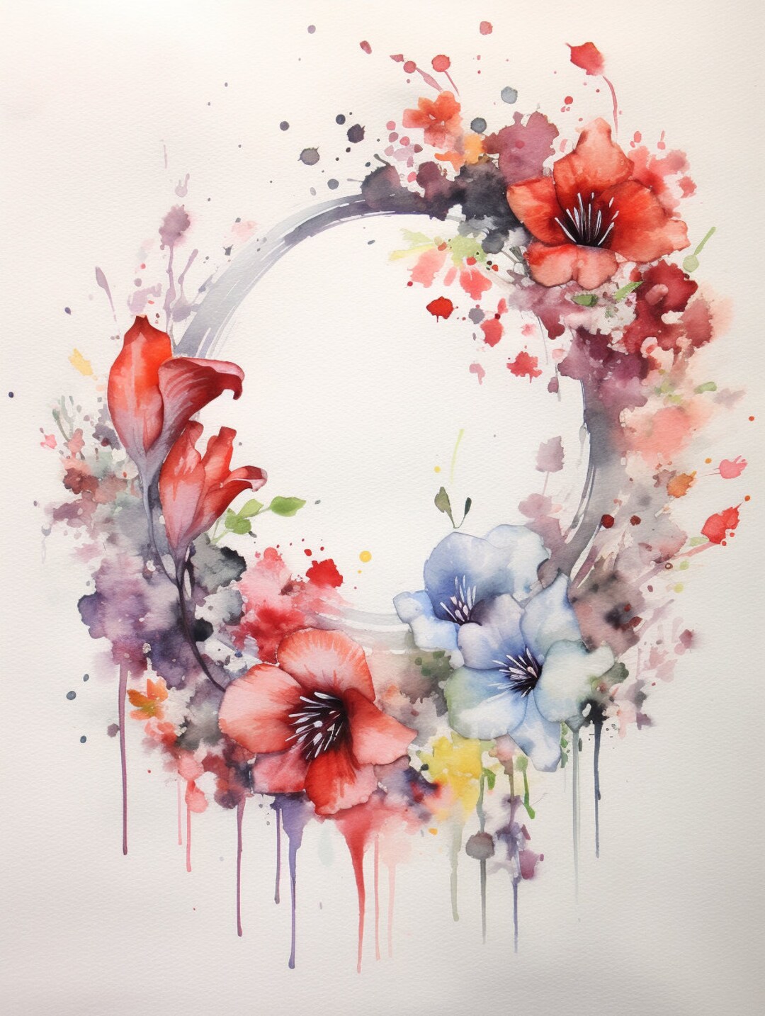 Enso Flower Collage Art | Watercolor Floral Print (digital Download) - Etsy