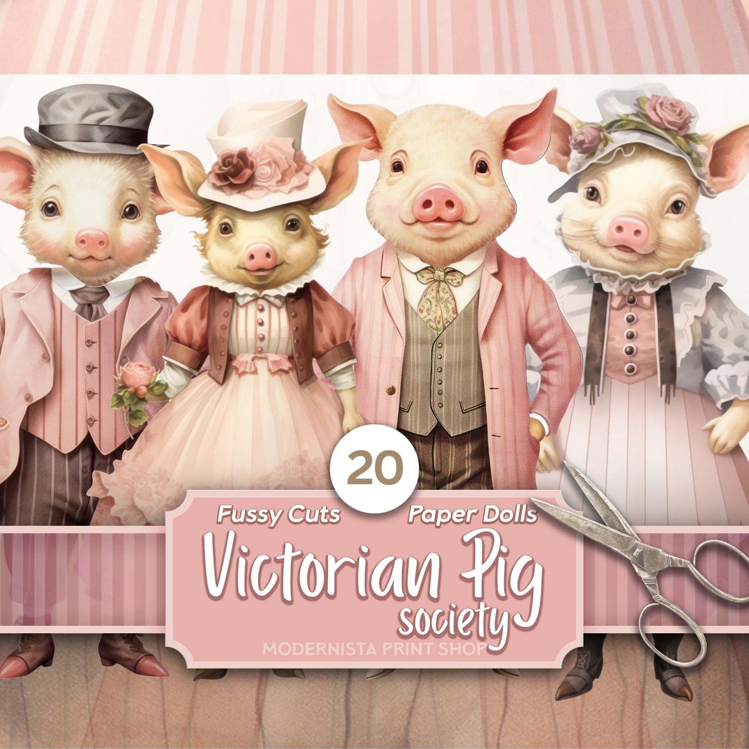 Victorian Pigs Paper Dolls Kit Dolls Journaling Fussy Cut Digital Dolls ...