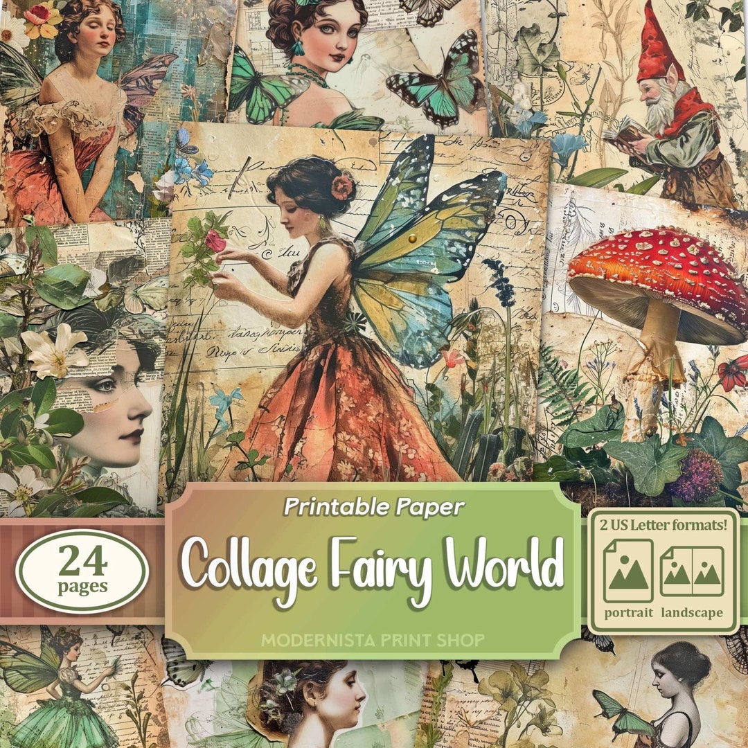 Collage Fairy World Junk Journal Mixed Media Papers Kit, Fairycore ...