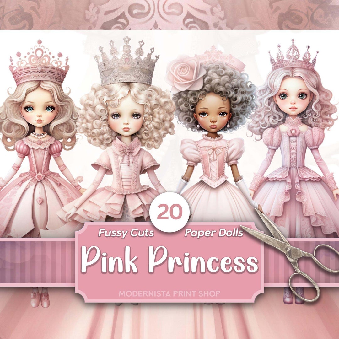 Pink Princess Paper Dolls Kit | Dolls Journaling | Fussy Cut | Card ...