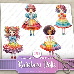 Rainbow Paper Dolls Kit: Fussy Cut Journaling Ephemera (digital Images ...