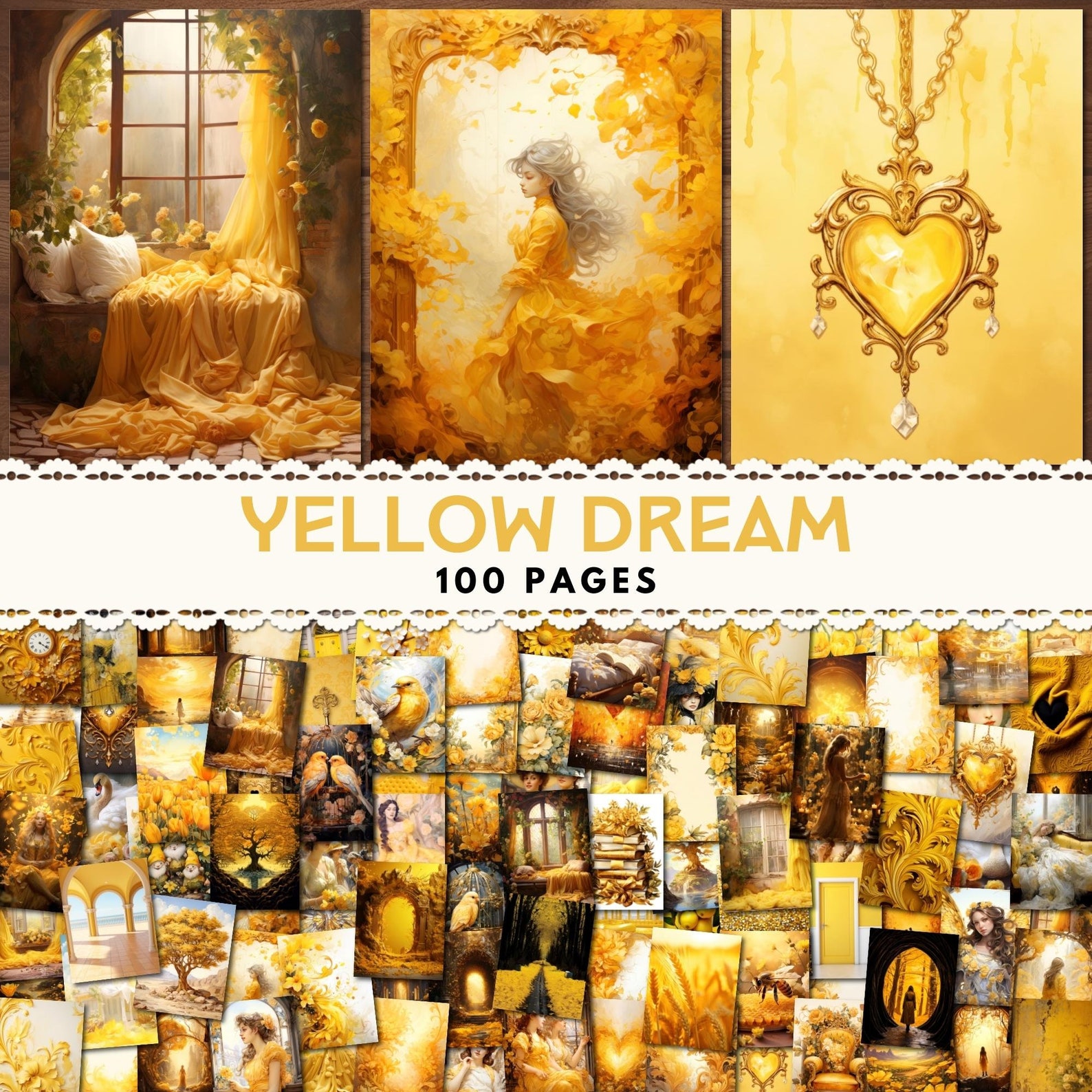 Large Bundle 100 Yellow Digital Papers Art Kit | Yellow Printable ...