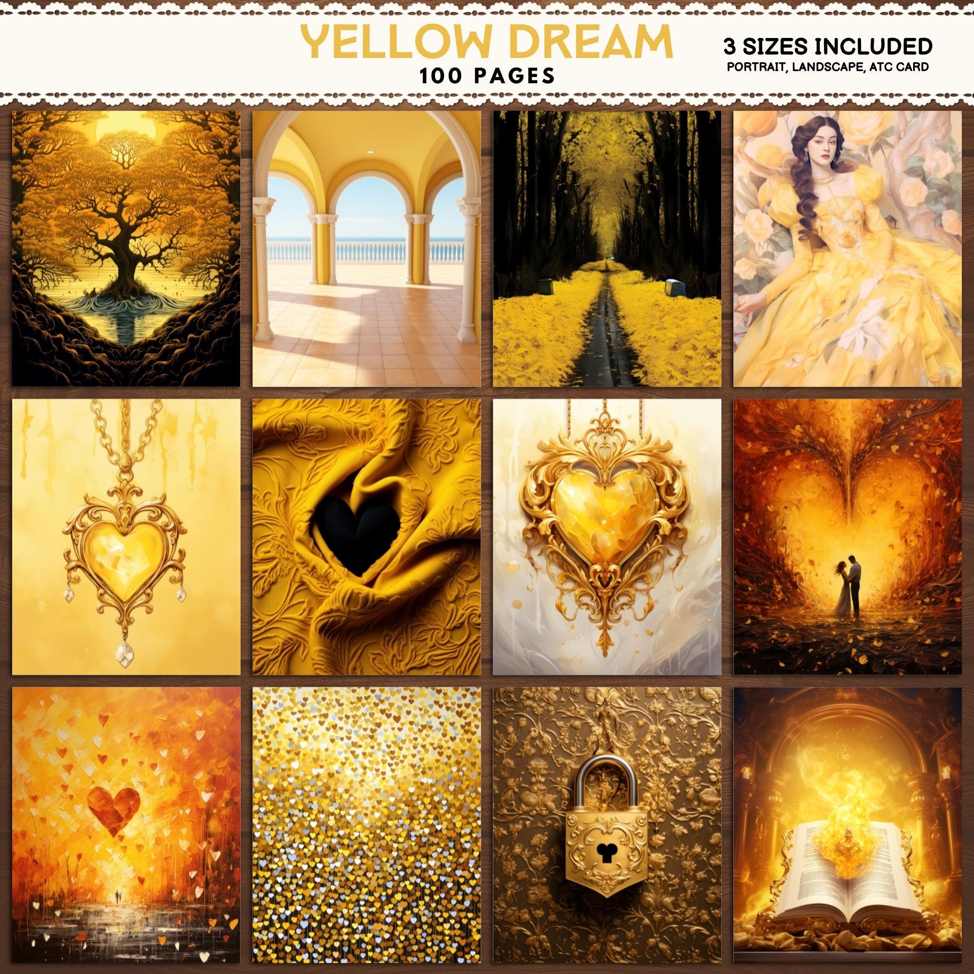 Large Bundle 100 Yellow Digital Papers Art Kit | Yellow Printable ...