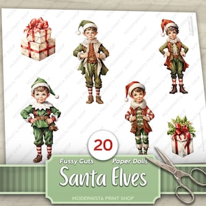 Santa's Elves Paper Dolls Kit | Dolls Christmas Elf Ephemera | Fussy ...
