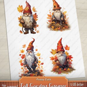 Printable Fall Garden Gnomes Fussy Cut, Junk Journal Ephemera, Digital ...