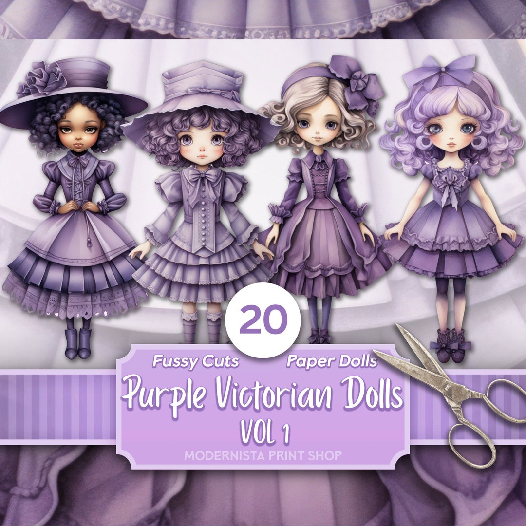 Purple Victorian Paper Dolls Kit | Dolls Journaling | Fussy Cut ...